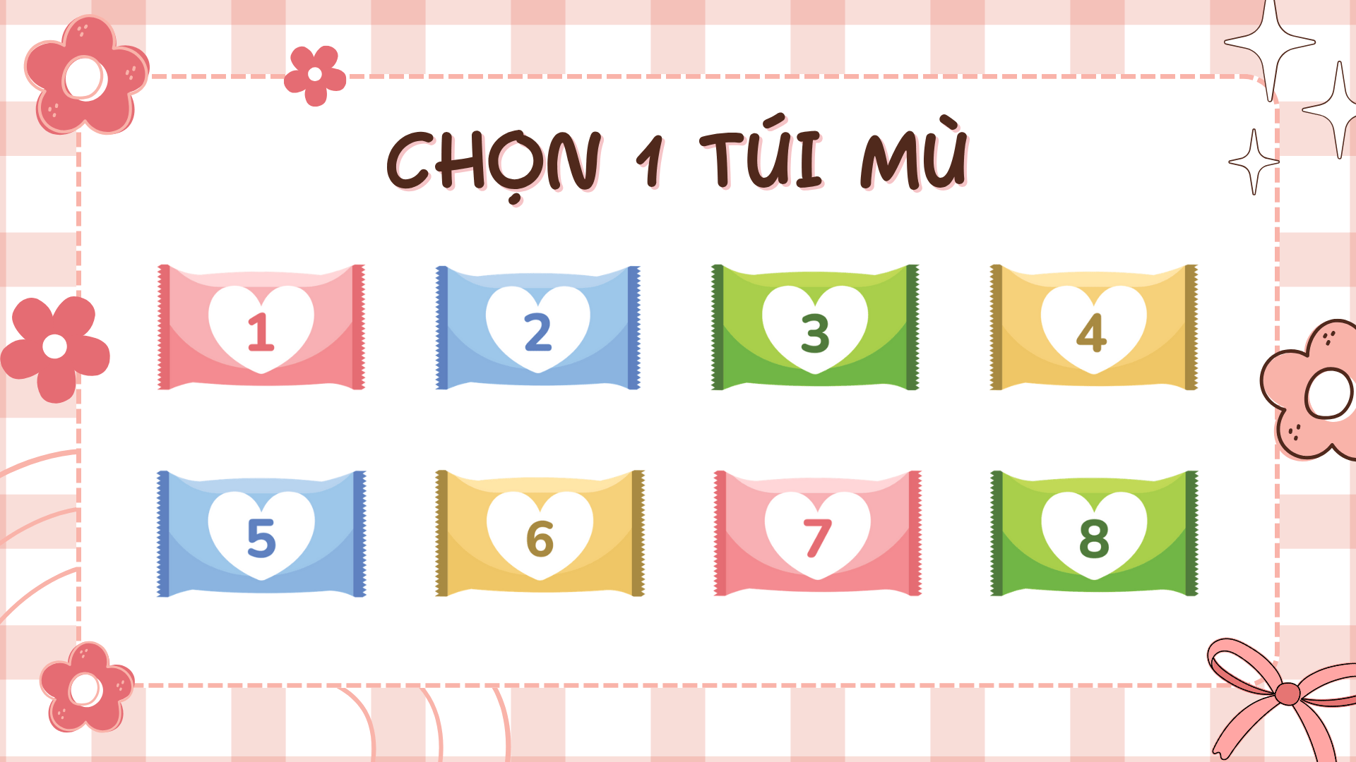 Trò chơi Xé túi mù Canva 8 túi mù (Lưu ý: bản này không có hiệu ứng xé ...